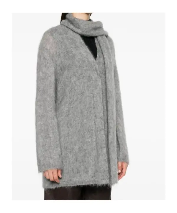 FORTE_FORTE Scarf Detailed Cardigan - Gray