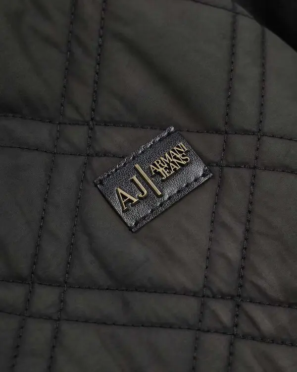 Emporio Armani Leather Bomber Jacket With Quilted Details