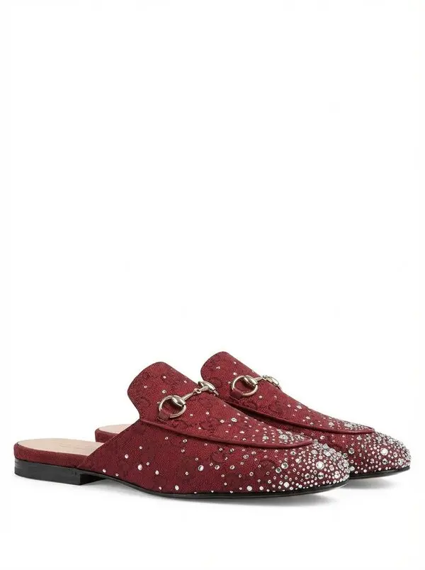 Gucci Princetown Embellished Horsebit Slipper - Red