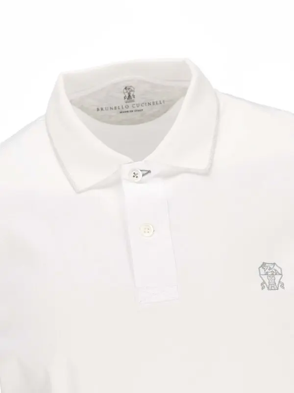 Brunello Cucinelli Logo Embroidered Short-sleeved Polo Shirt - White