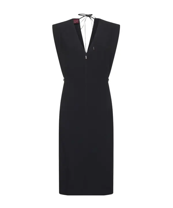 Gucci Sleeveless V-neck Midi Dress With Horsebit Detail