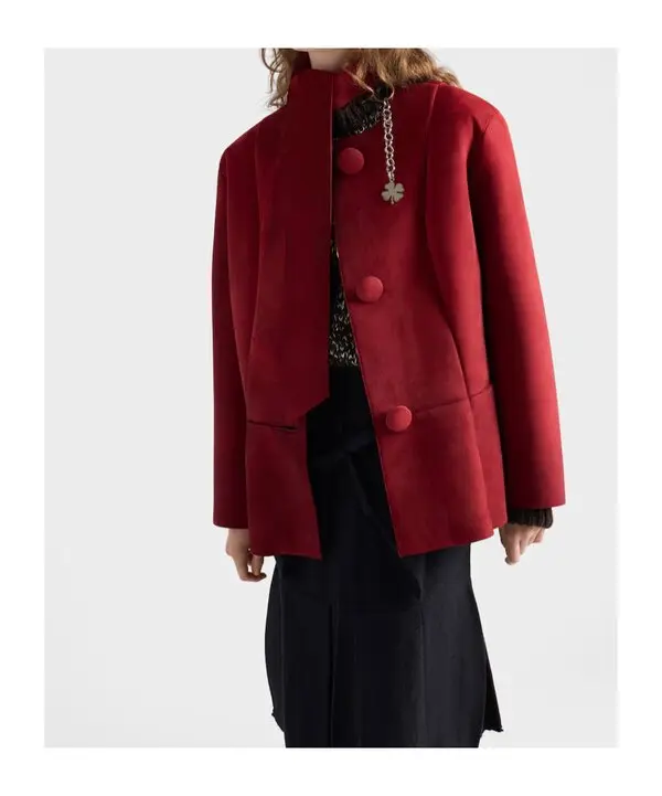 Prada Bonded Suede Jacket With Scarf - Ruby Red