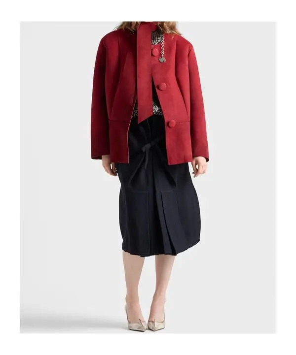 Prada Bonded Suede Jacket With Scarf - Ruby Red
