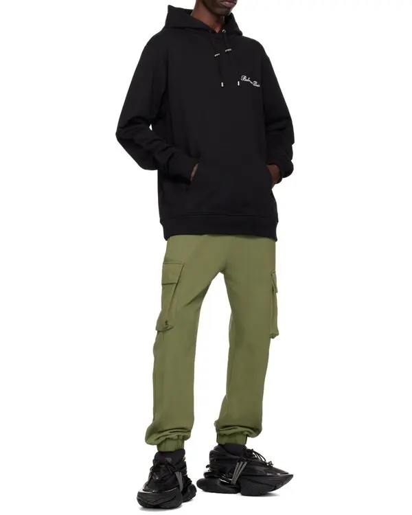 Balmain Logo Detailed Drawstring Hoodie - Black