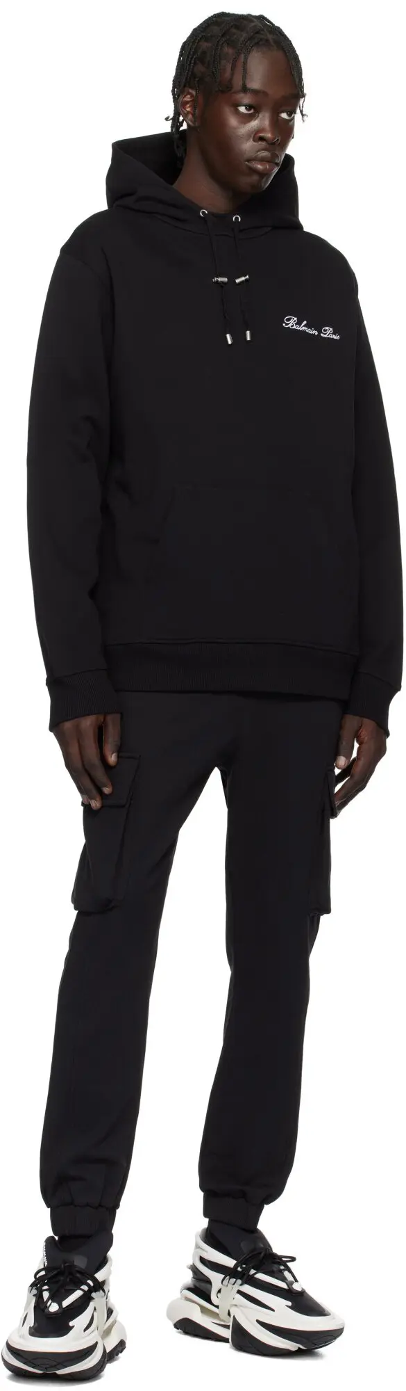 Balmain Logo Detailed Drawstring Hoodie - Black