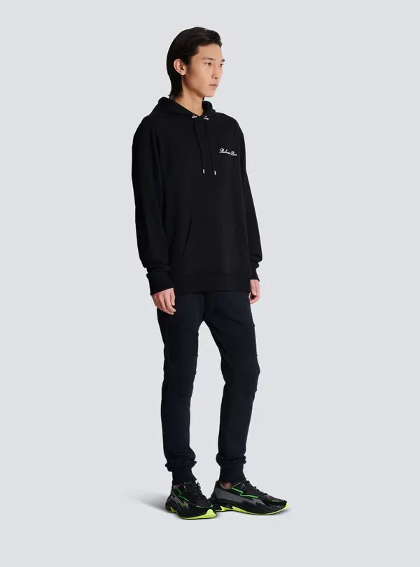 Balmain Logo Detailed Drawstring Hoodie - Black