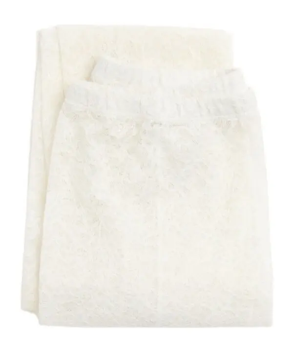 Valentino Garavani Logo Waistband Lace Detailed Tights - White