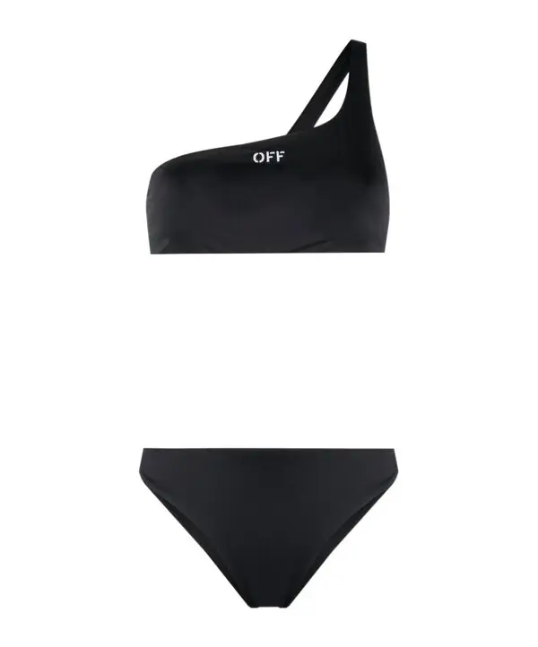 Off-White Logo Embroidered One-shoulder Bikini - Black