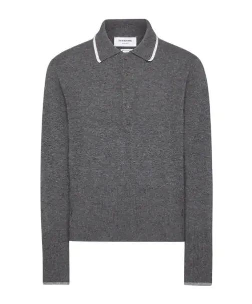 Thom Browne 65 Jersey Intarsia Long Sleeve Polo Shirt