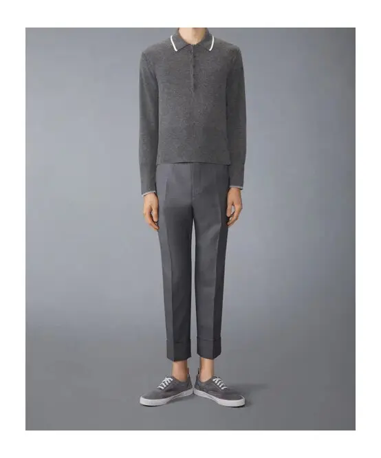 Thom Browne 65 Jersey Intarsia Long Sleeve Polo Shirt