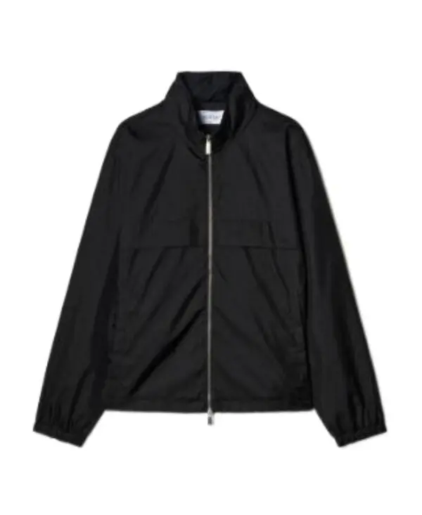 Off-White Long Sleeve Zipper Windbreaker Jacket With Logo Detail - Black