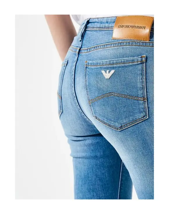 Emporio Armani Logo Detail Slim Fit Jeans - Blue