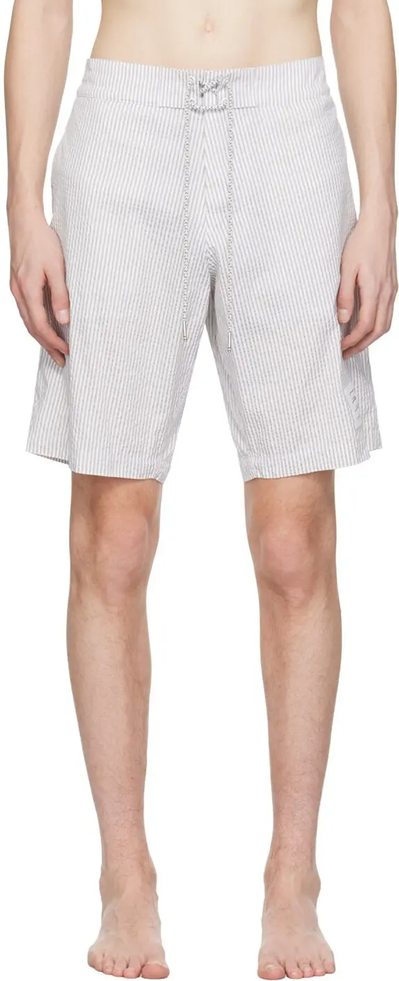 Thom Browne Striped Drawstring Swimming Shorts - Medium Gray