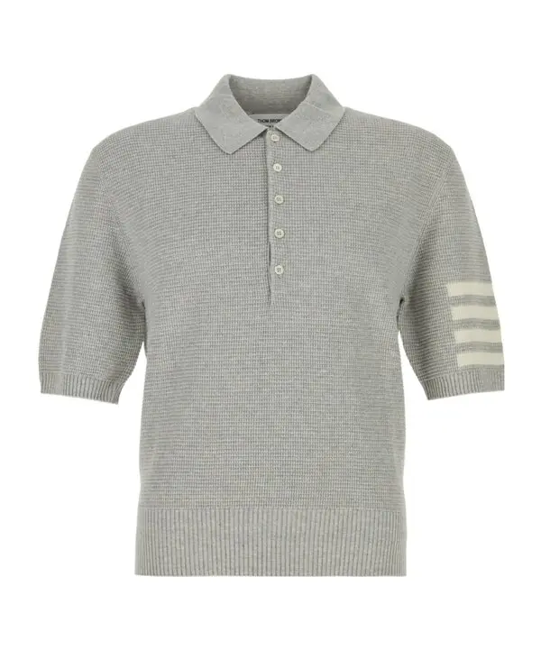 Thom Browne 4-bar Knitted Polo Shirt - Light Gray