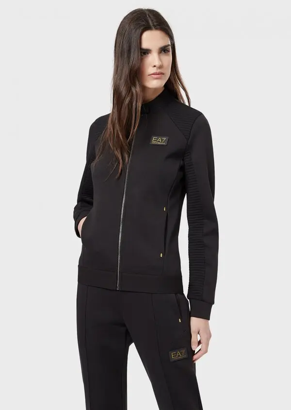 EA7 Logo Stand Collar Zip-up Coat