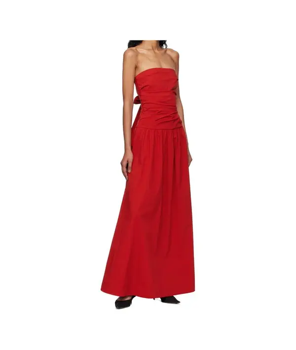 ST. AGNI Pleated Off-the-shoulder Belted Maxi Dress