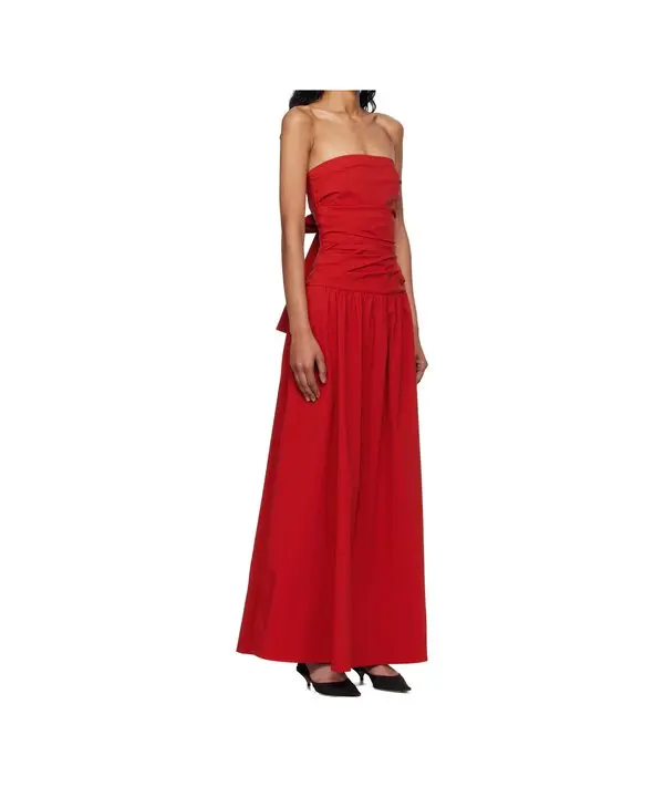 ST. AGNI Pleated Off-the-shoulder Belted Maxi Dress