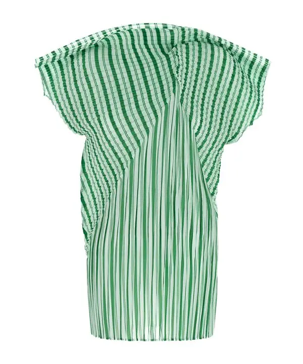Issey Miyake Striped Pleated Short-sleeve Top - Green