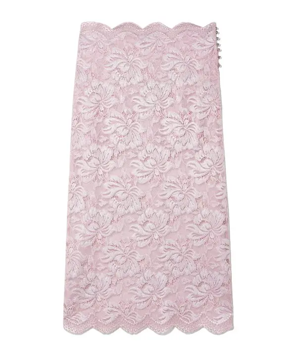 Rabanne Lace Floral Midi Skirt - Pink