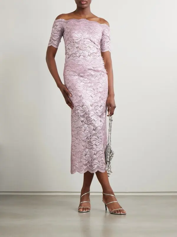 Rabanne Lace Floral Midi Skirt - Pink