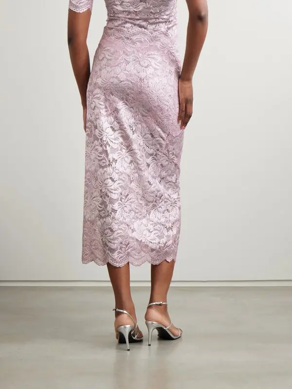 Rabanne Lace Floral Midi Skirt - Pink