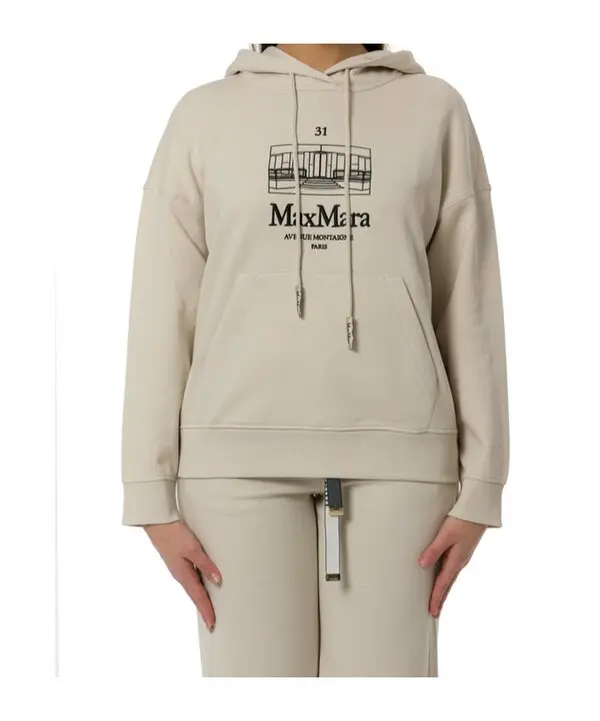 Max Mara Andrea Logo Embroidered Drawstring Hoodie - Nude