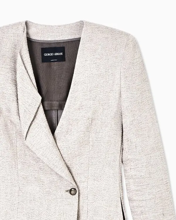 Giorgio Armani Single-breasted Jacket In Linen, Viscose, And Silk Crêpe - Grey