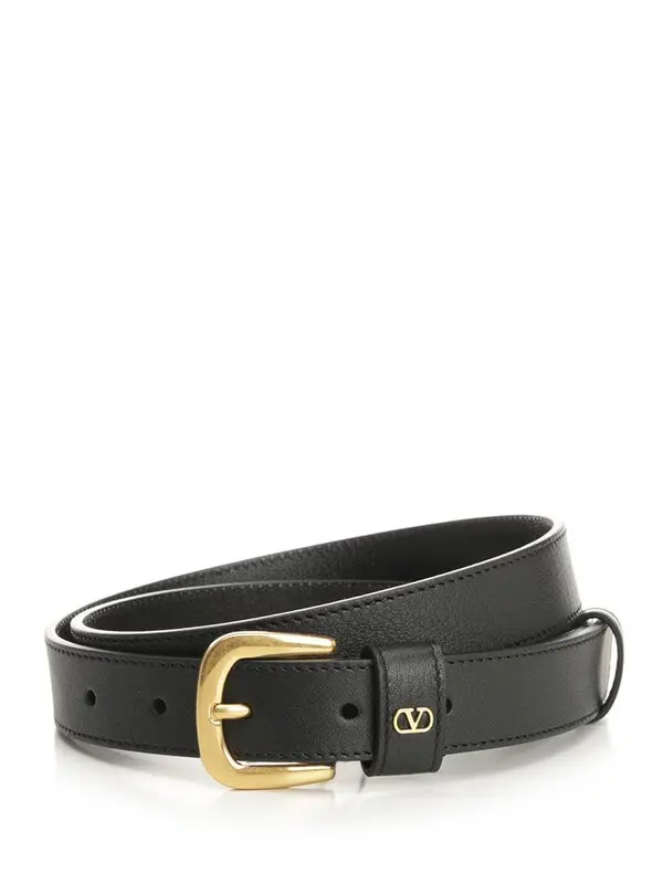 Valentino Garavani Gold-buckle Leather Belt - Black