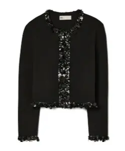 Tory Burch Embellished Fine Knit Cardigan With Sequins And Jewelry Belt Detailing