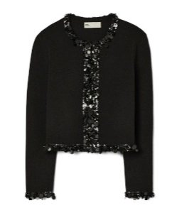 Tory Burch Embellished Fine Knit Cardigan With Sequins And Jewelry Belt Detailing - Black