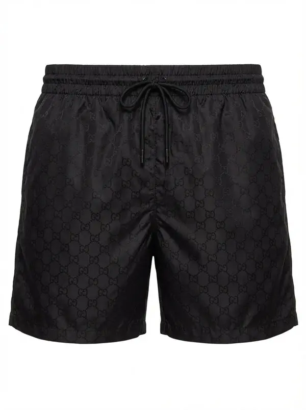 Gucci Monogrammed Drawstring Swim Shorts - Black