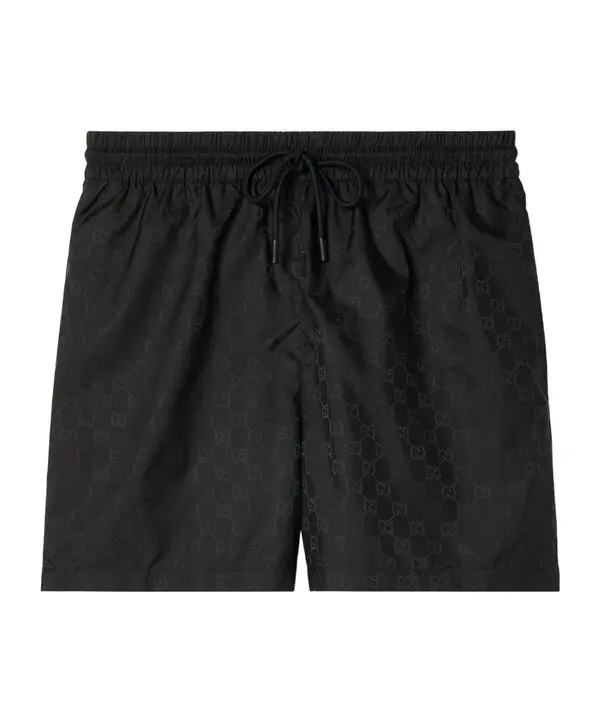 Gucci Monogrammed Drawstring Swim Shorts - Black