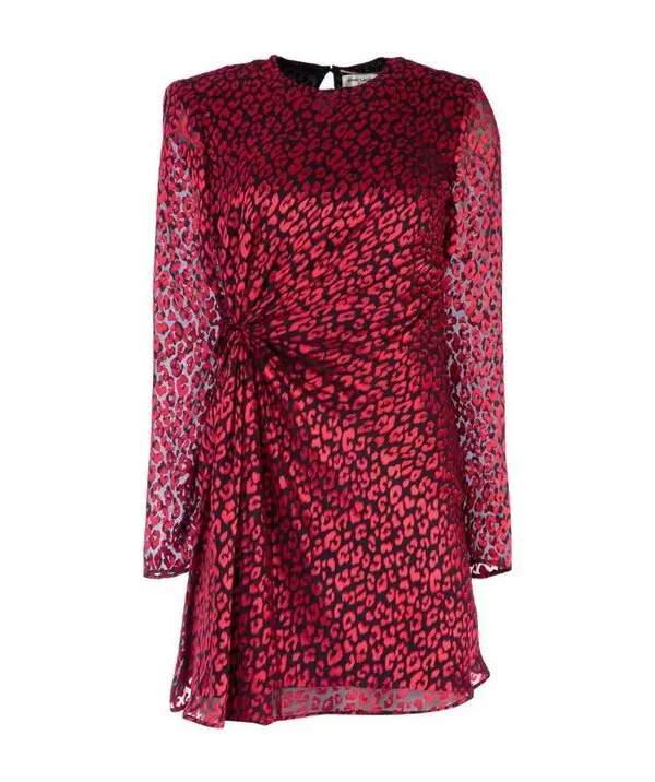 Saint Laurent Long Sleeve Leopard Print Mini Dress