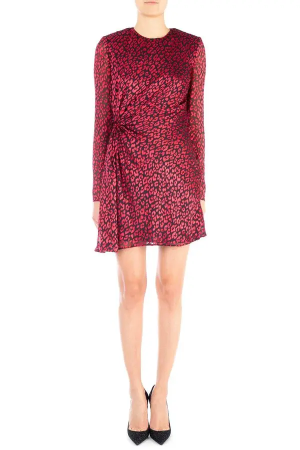 Saint Laurent Long Sleeve Leopard Print Mini Dress