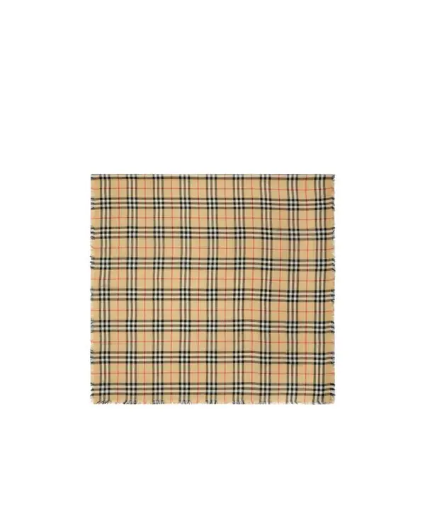 Burberry Checked Fringed Scarf - Sand-colored