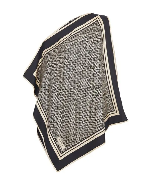 Balmain Asymmetric Monogrammed Scarf Top - Black