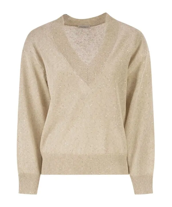 Brunello Cucinelli V-neck Knitted Jumper With Sequins - No