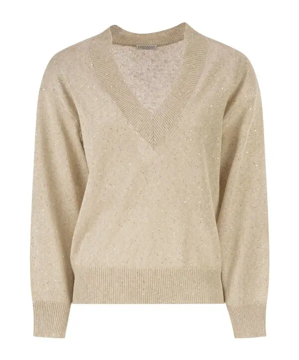 Brunello Cucinelli V-neck Knitted Jumper With Sequins - No