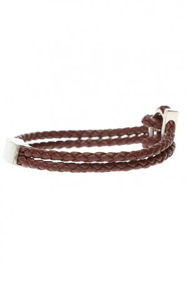 FERRAGAMO Braided Leather Bracelet With Gancini Details - Red