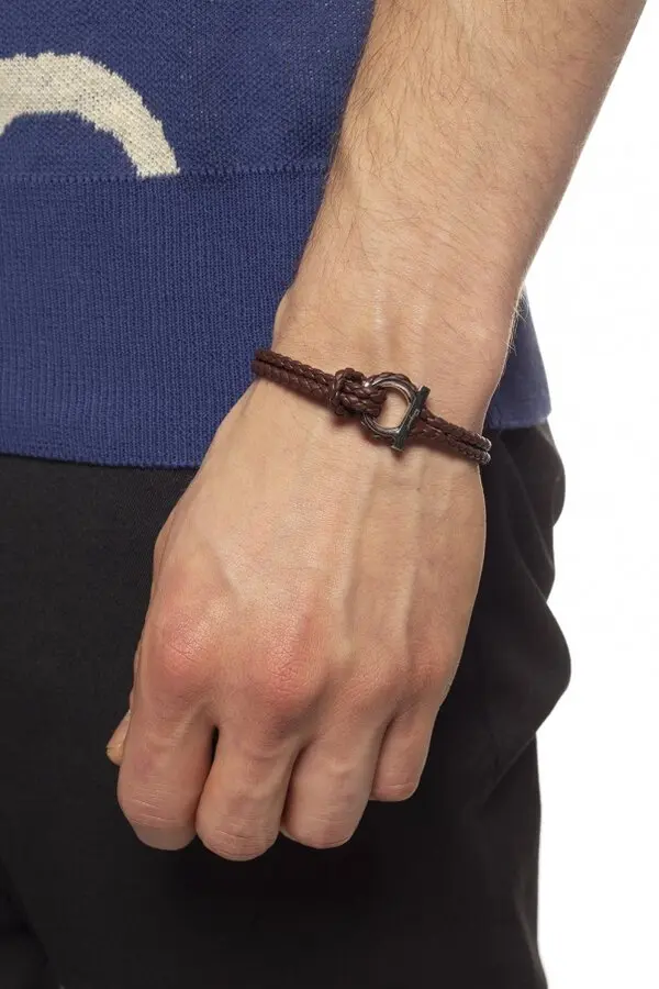 FERRAGAMO Braided Leather Bracelet With Gancini Details - Red