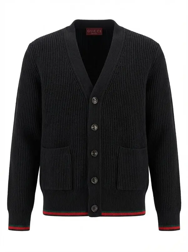 Gucci Rib Knit V-neck Cardigan - Black