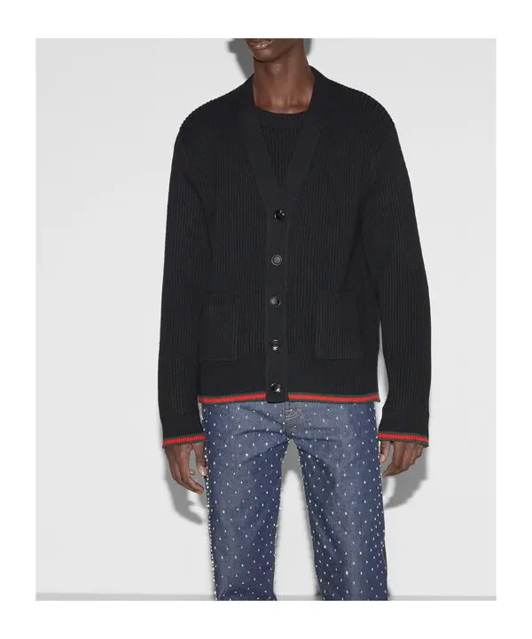 Gucci Rib Knit V-neck Cardigan