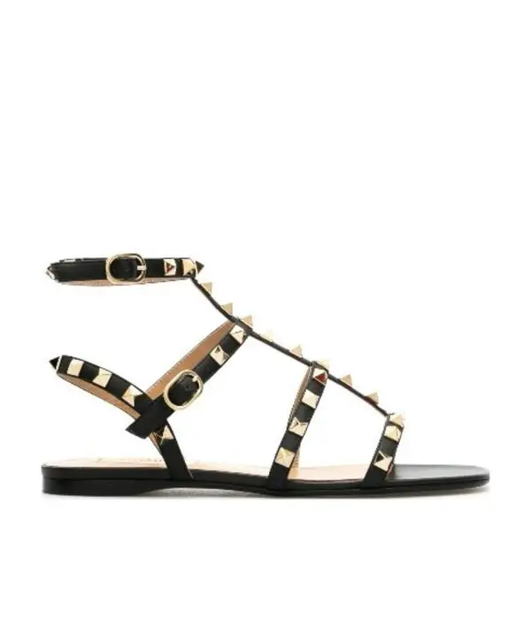 Valentino Garavani Rockstud Open Toe Flat Sandals - Black