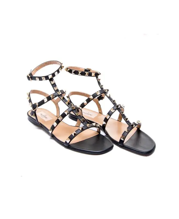 Valentino Garavani Rockstud Open Toe Flat Sandals - Black