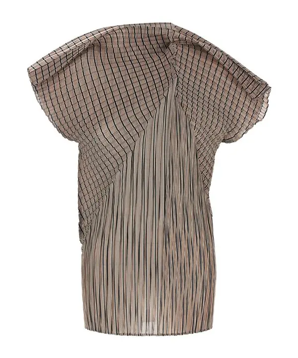 Issey Miyake Pleated Striped High-neck Top - Brown