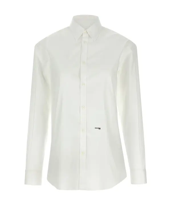 Dsquared2 Cotton Shirt With Logo Print And Cut-out Detail - White