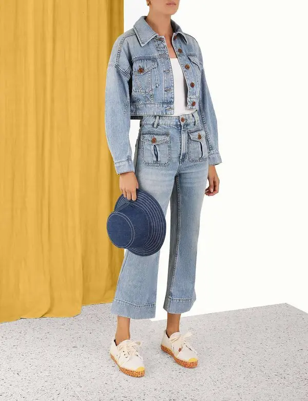 Zimmermann Raie Cropped Denim Jacket