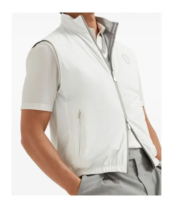 Brunello Cucinelli Reversible Quilted Zip-up Gilet - Off-white/gray