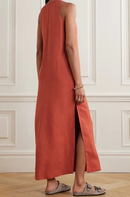 Brunello Cucinelli V-neck Sleeveless Maxi Dress With Slit Skirt