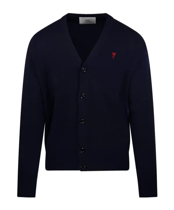 AMI Paris De Coeur Wool Cardigan - Black